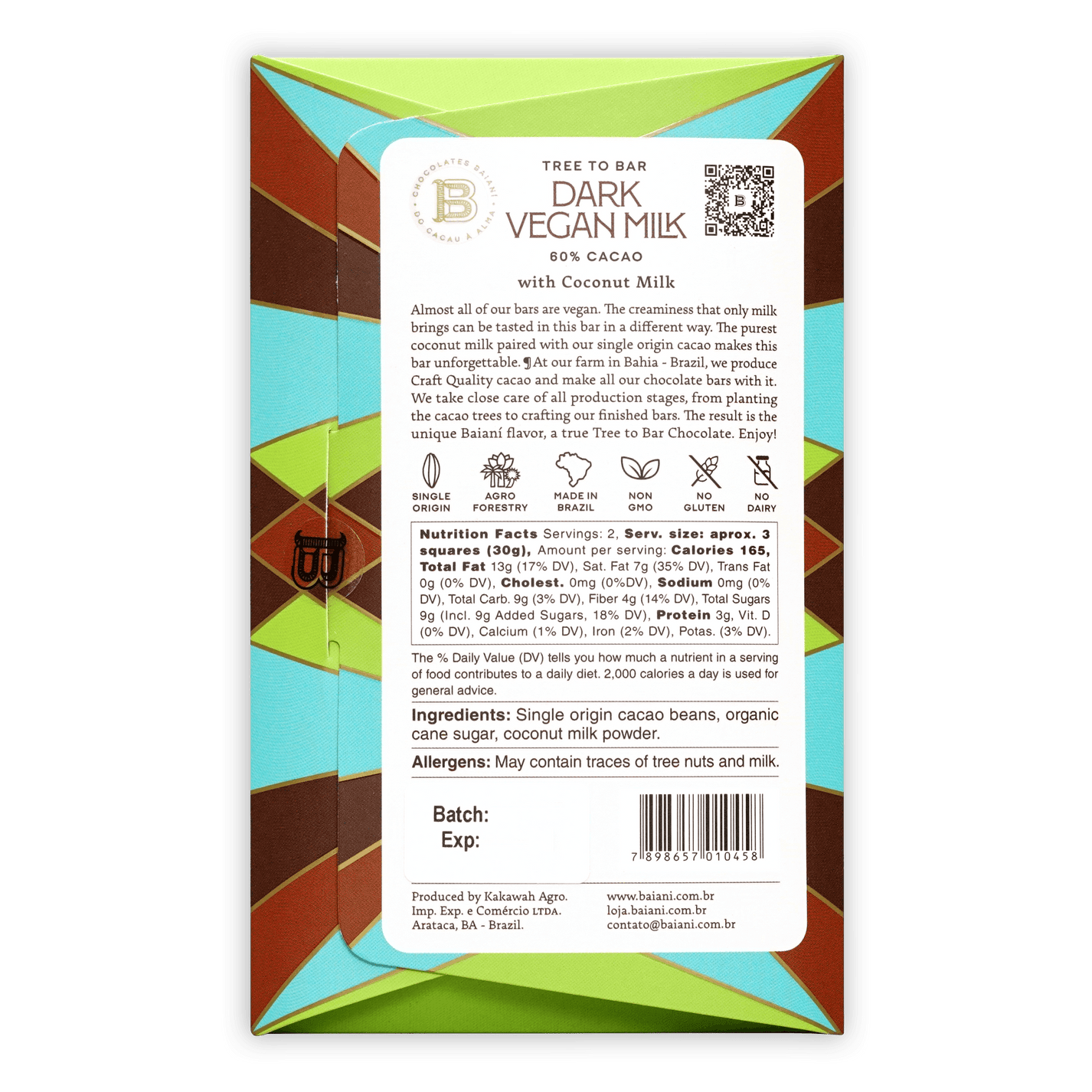 Baiani Vegan Milk Chocolate 60% – Bar & Cocoa