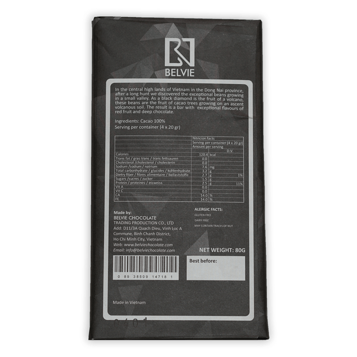 Belvie Black Diamond 100% – Bar & Cocoa