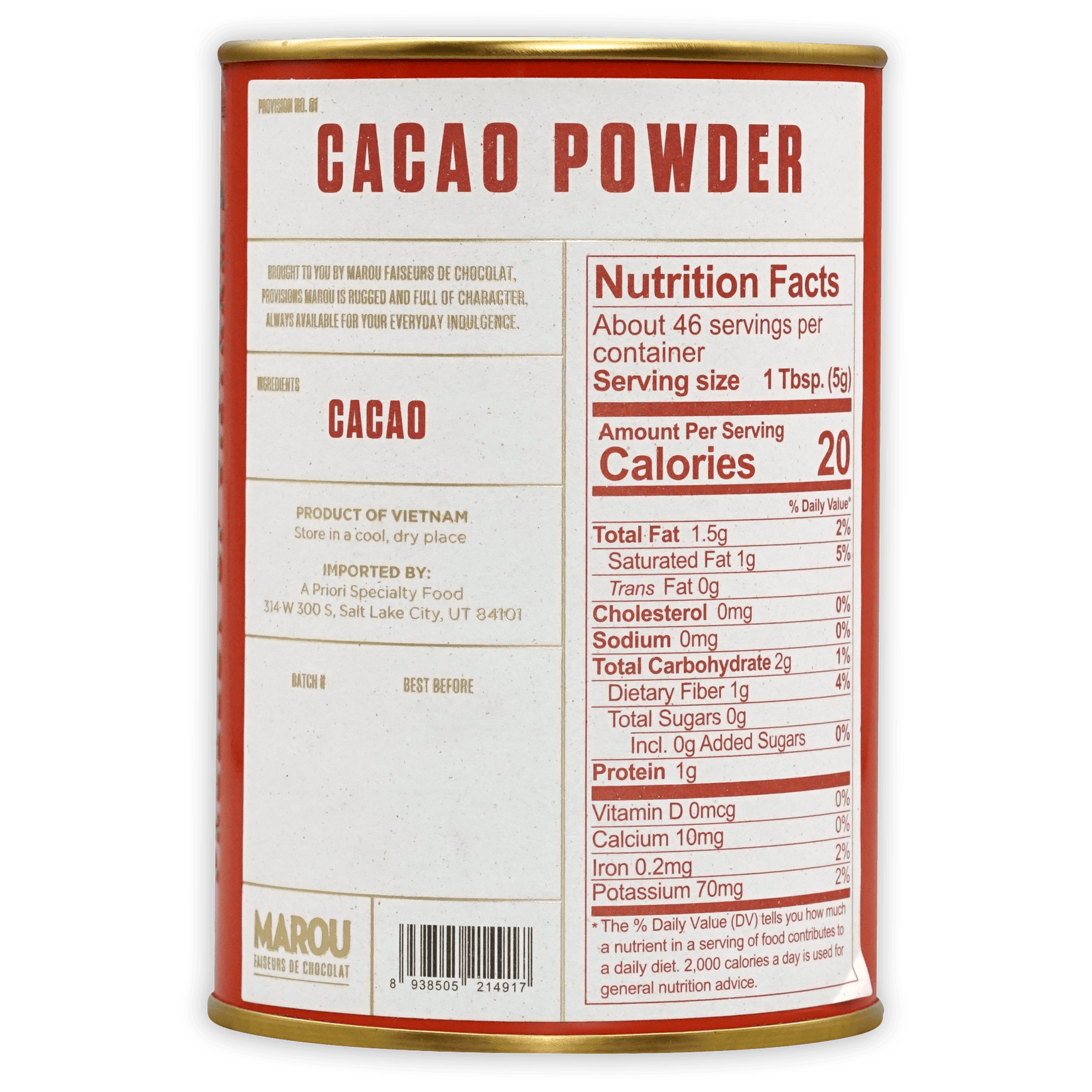 Marou Cacao Powder Tin 100% – Bar & Cocoa