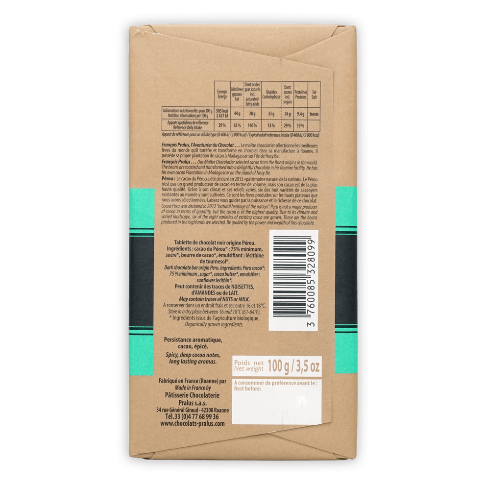 Pralus Perou Chocolate Bar 75% – Bar & Cocoa
